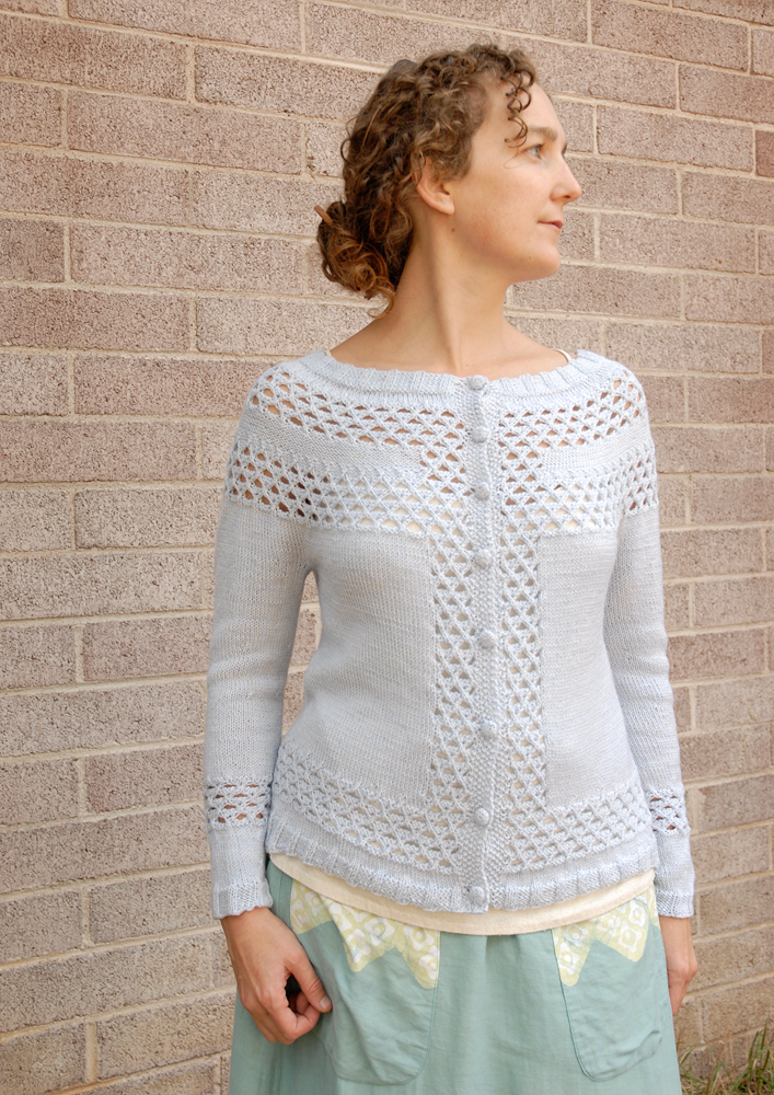 Me-Knit Blue Sweater with Lace | Tasha Miller Griffith